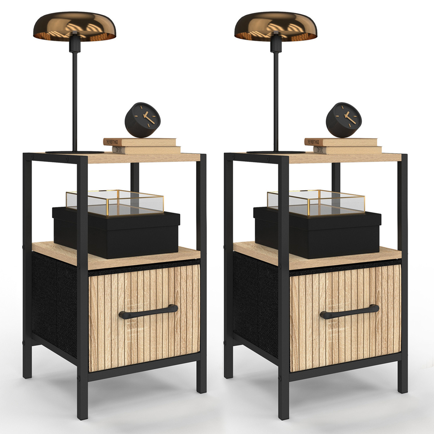 Tables de chevet effet lattes avec tiroir et niche - UTAH | IDMarket