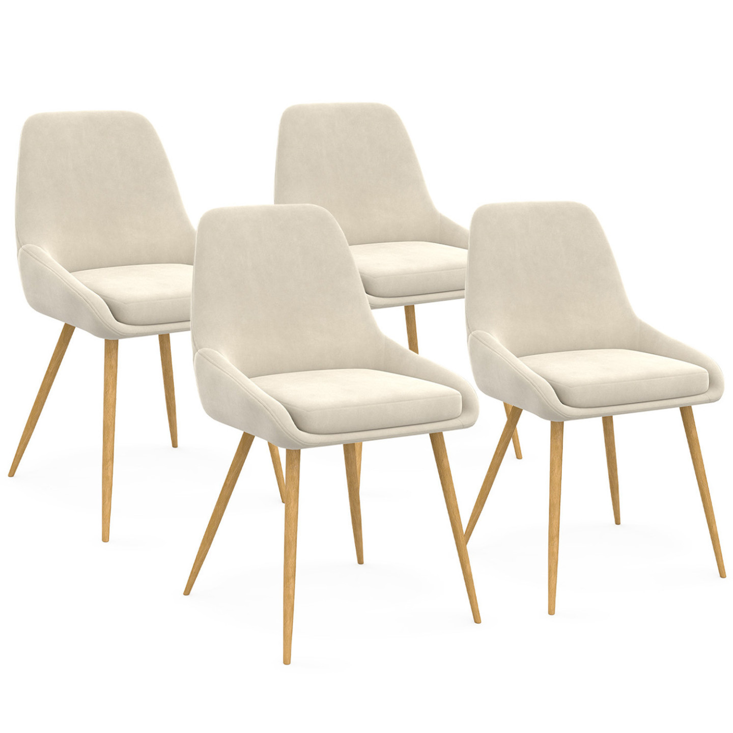 Chaises en velours beige avec pieds en métal effet bois - THALYA | IdMarket