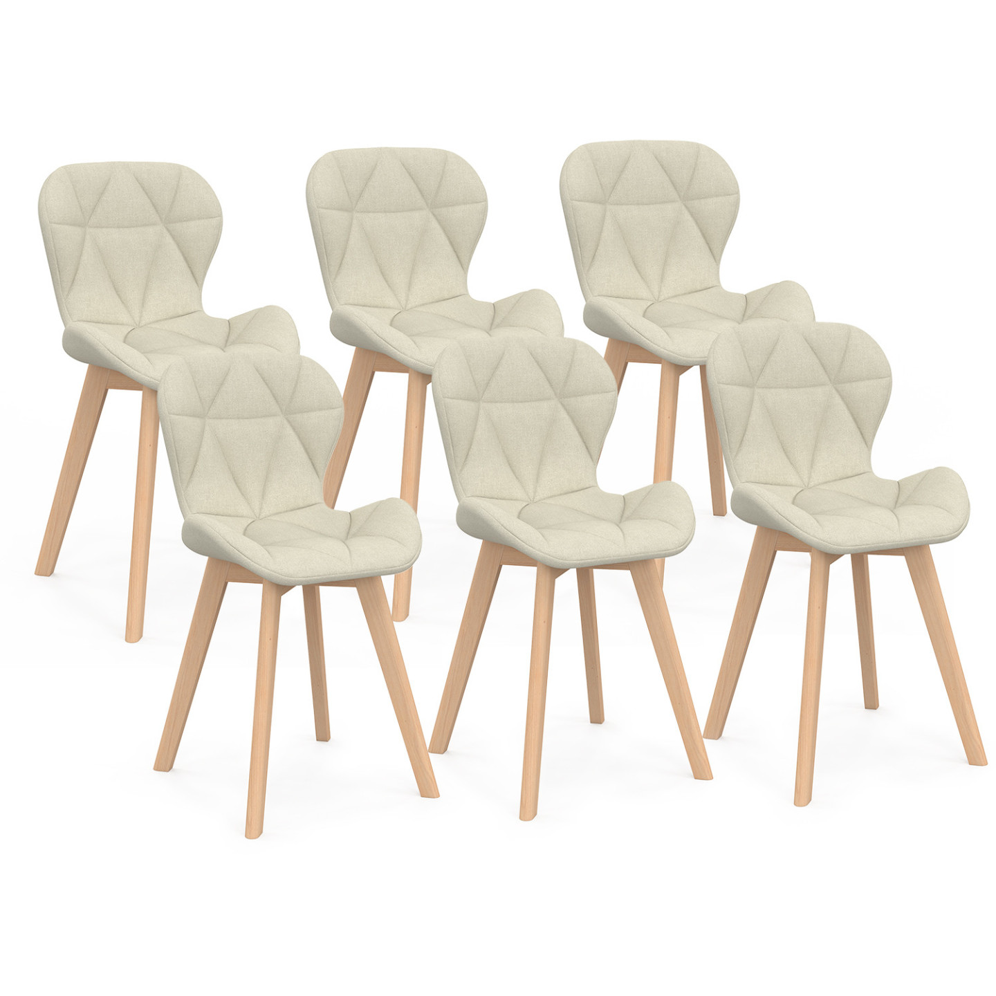 Moderne beige stoffen eetkamerstoelen met houten poten - ROBINE | ID Market