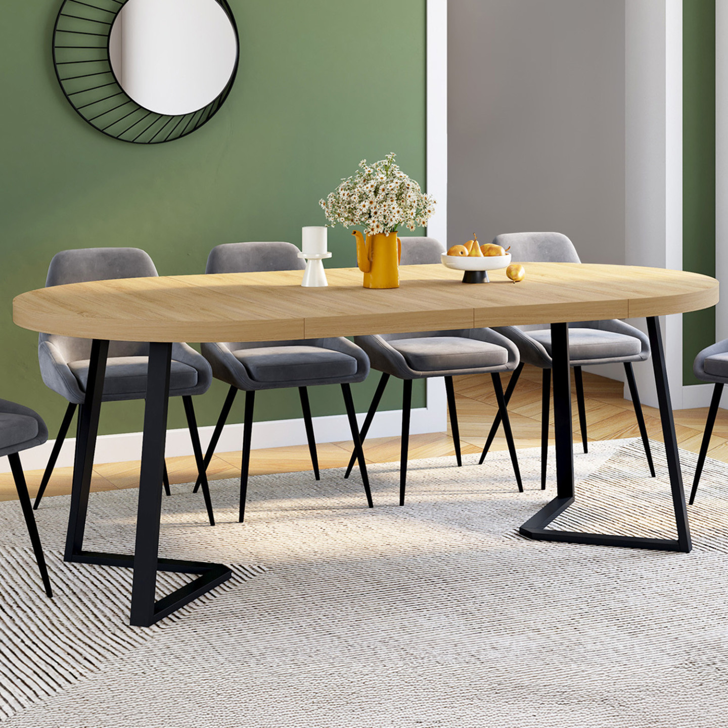 Table à manger extensible ronde bois 4-10 personnes pieds noirs 110 ...