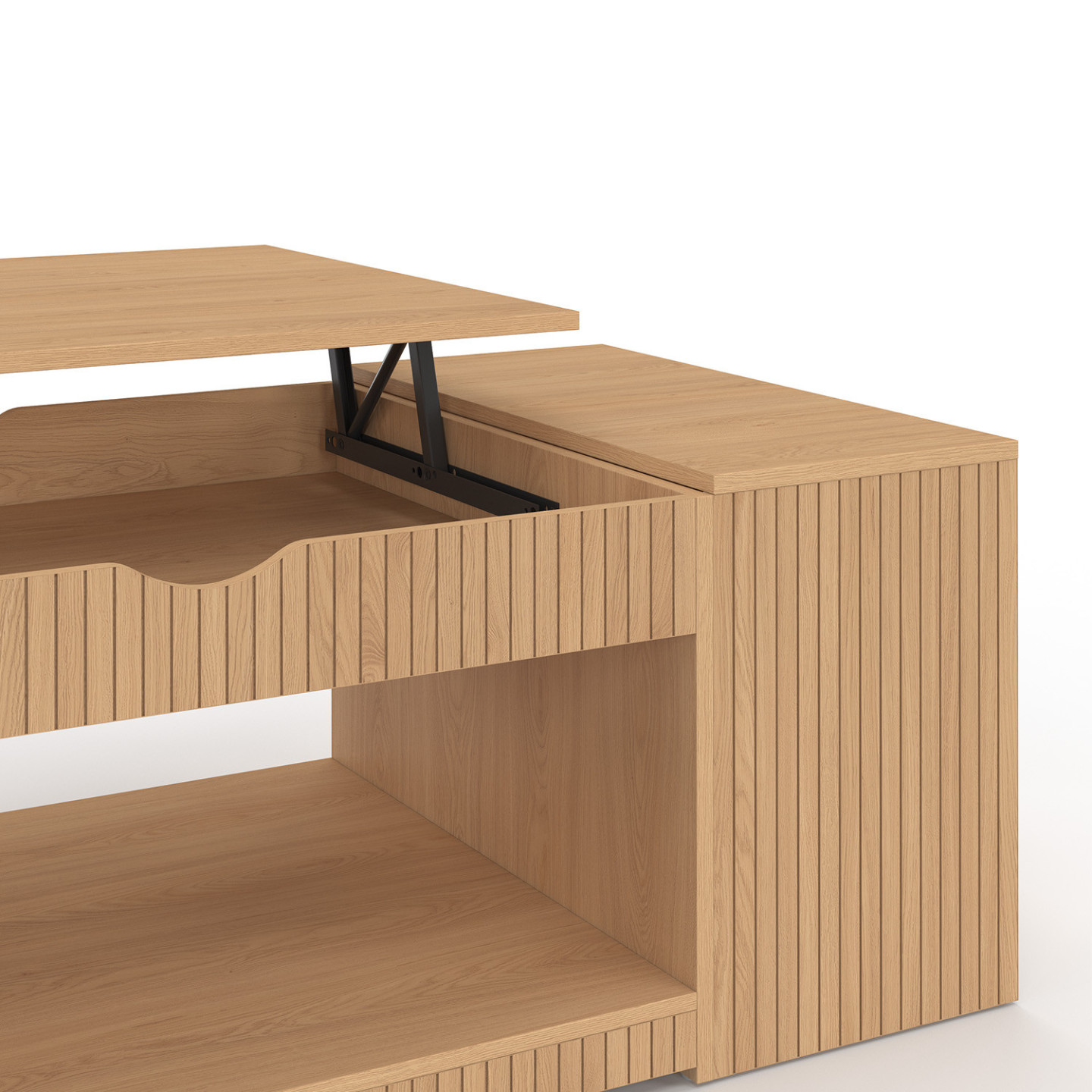 Table basse plateau relevable bois coloris chêne lattes tasseau avec ...