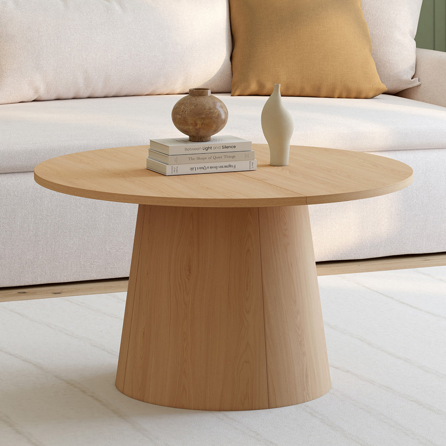 Table basse ronde 70 cm pied central bois effet hêtre - ANGELE | IDMarket