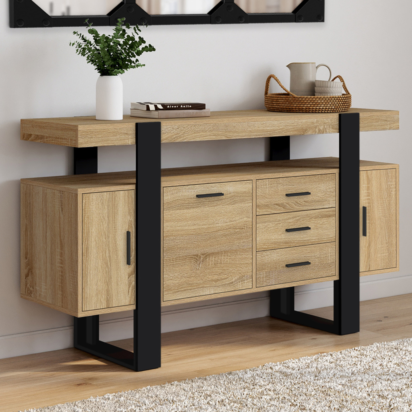 Buffet 140 cm bois et noir - PHOENIX | IDMarket