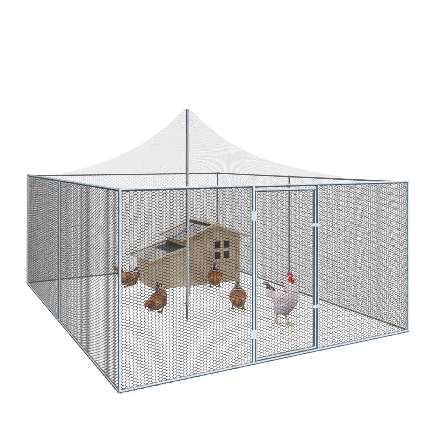 Poulailler enclos volière de 12 m² 3 x 4 m avec toit et filet en acier ...