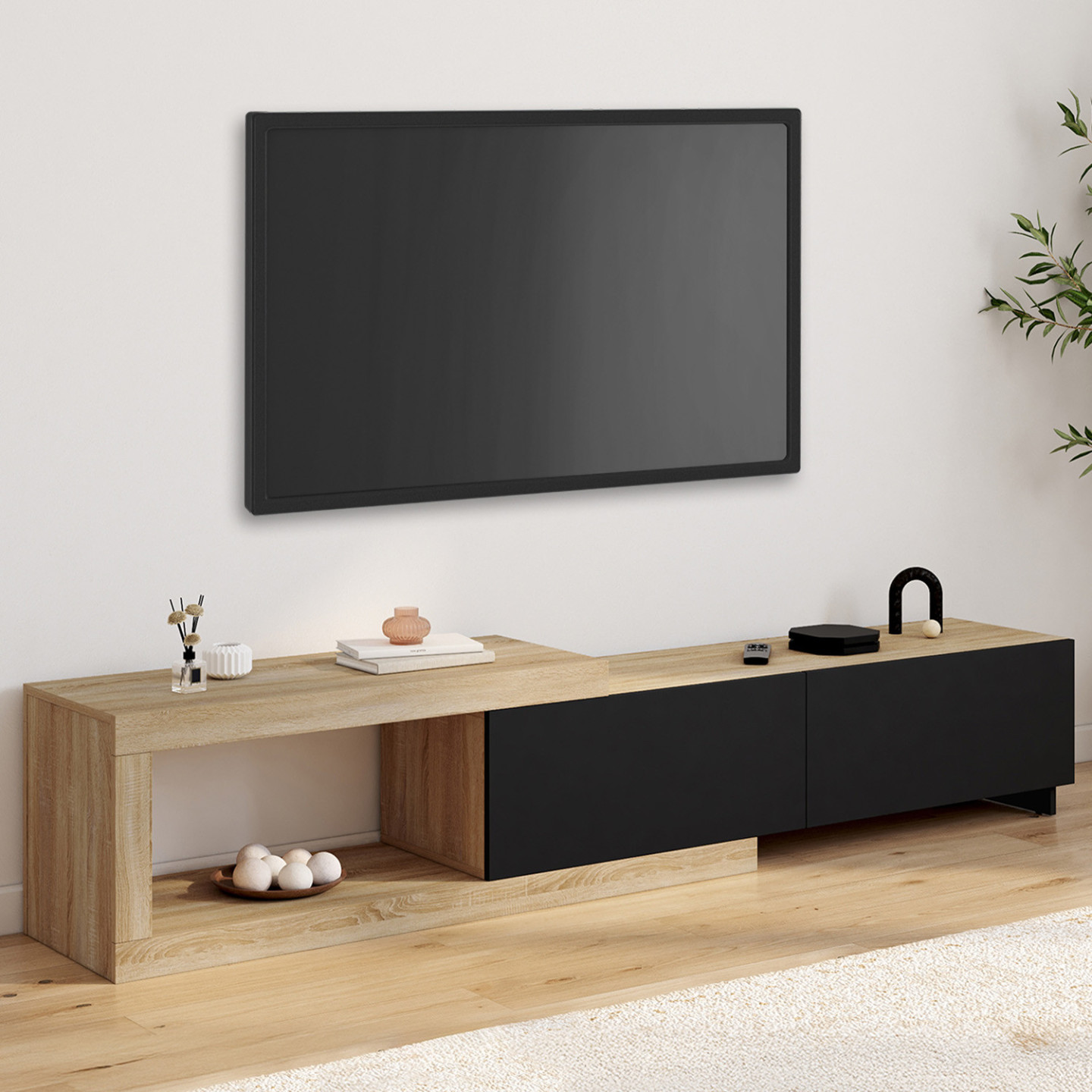 Mueble TV extensible 2 puertas madera y negro - RAPHAEL | El Arte de ...
