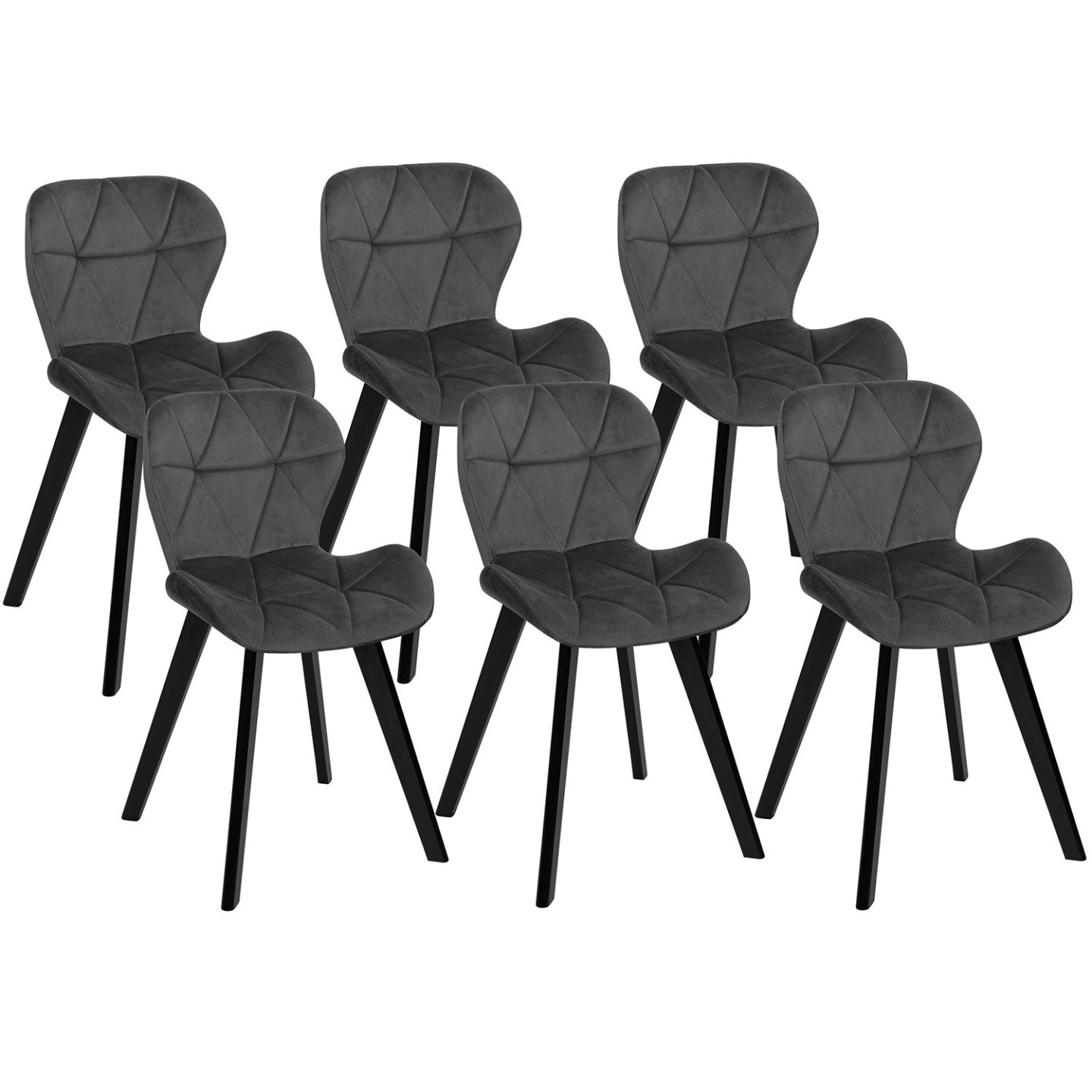 Set van 6 stoelen van donkergrijs fluweel met zwarte poten - ROBINE ...
