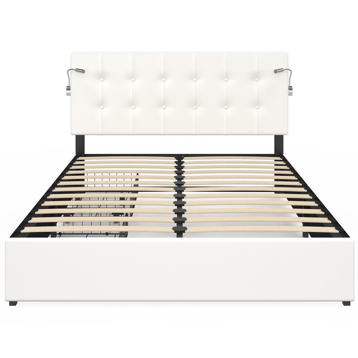 Lit double 140 x 190 tête de lit capitonnée PVC blanc et liseuses ...