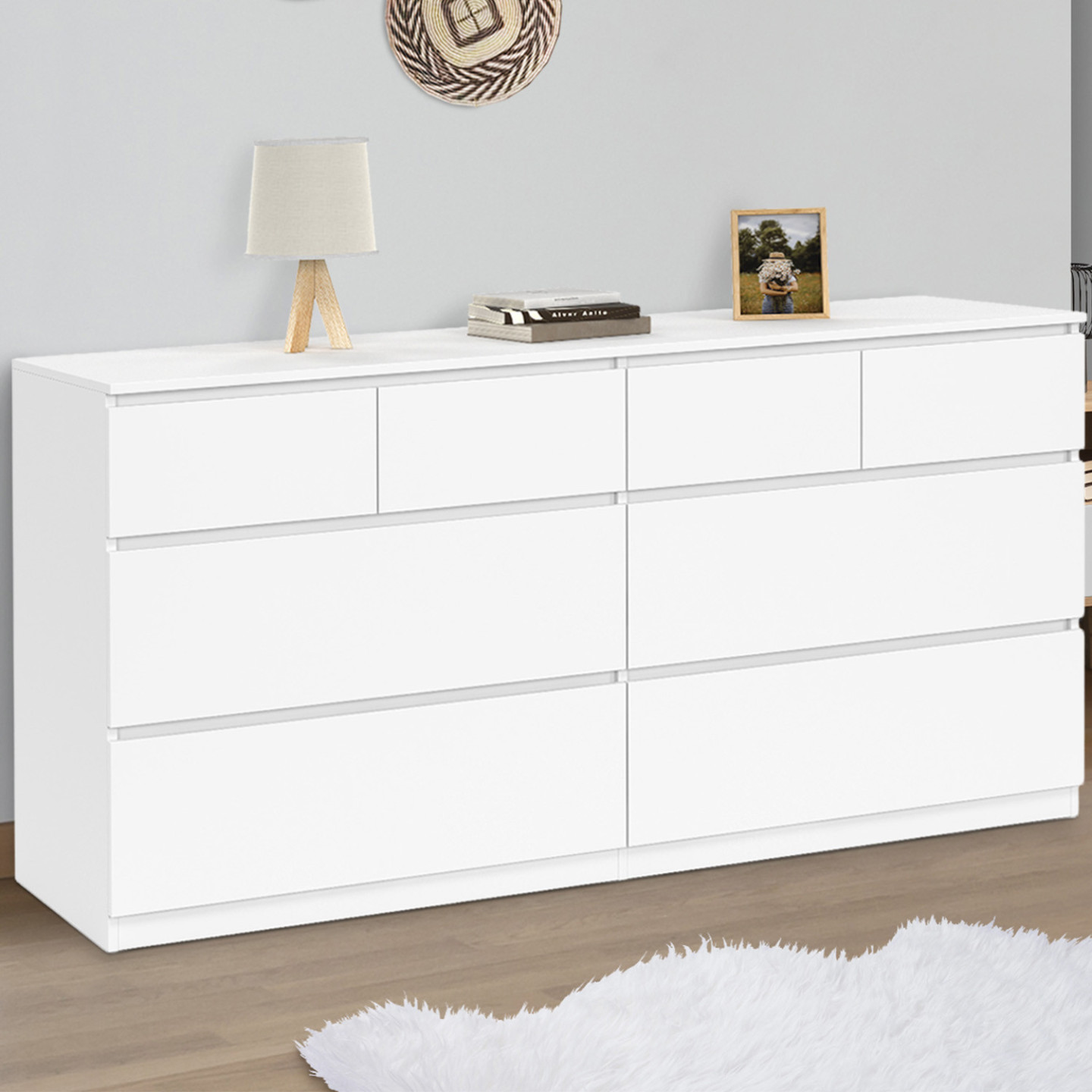 Commode 8 tiroirs 160 cm bois blanc - TOMI | IDMarket