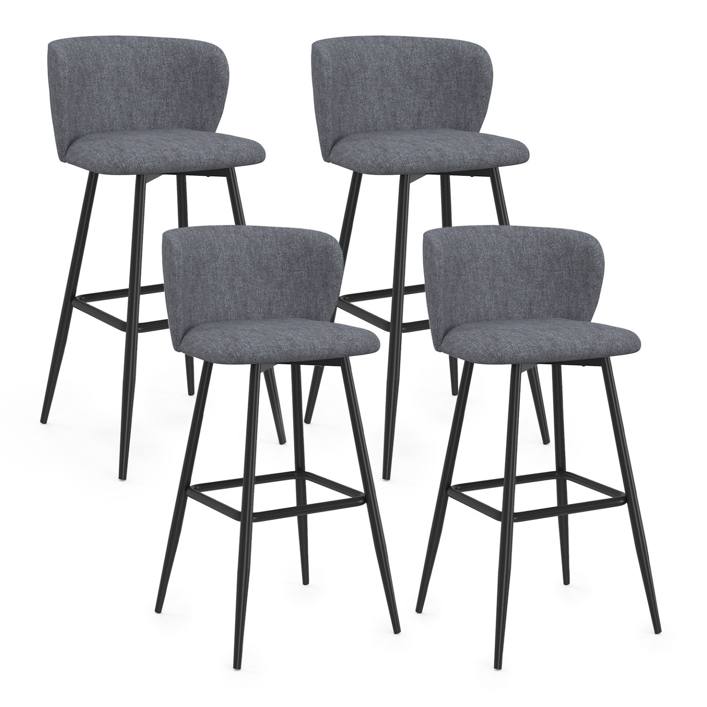 Lot de 4 tabourets de bar assise en tissu gris foncé et pieds en métal ...