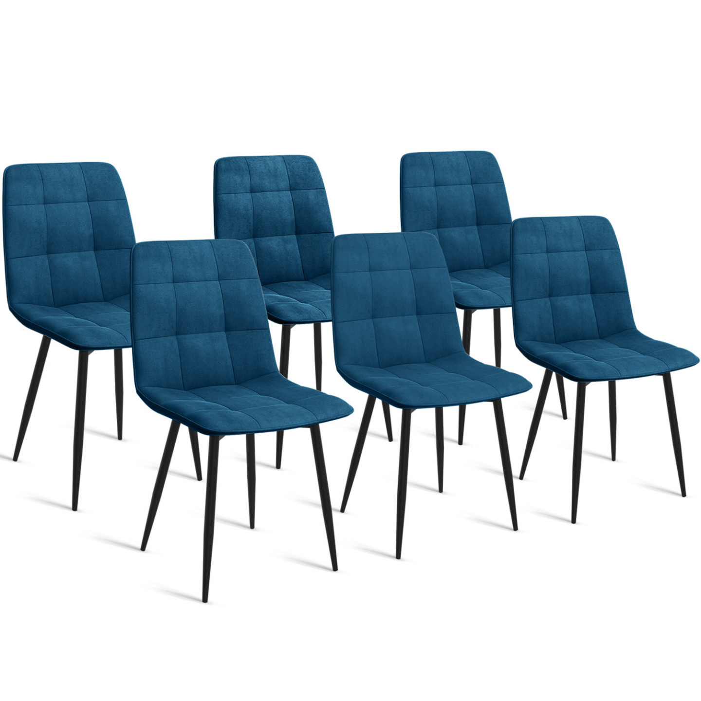 Chaises en velours bleu matelassées pieds métal x6 - MILA | ID Market