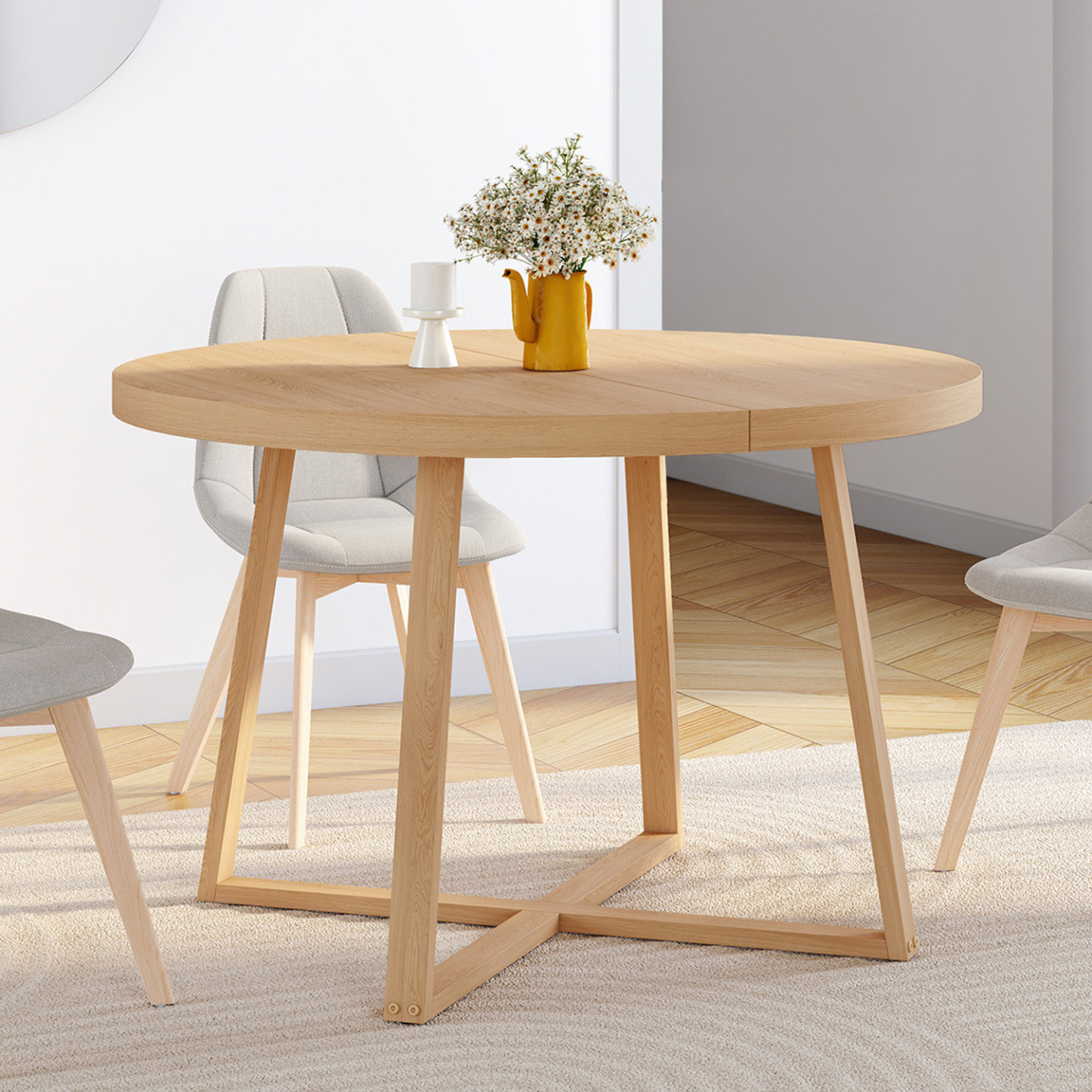 Table à manger ronde 6 personnes effet hêtre - SELMA | IDMarket