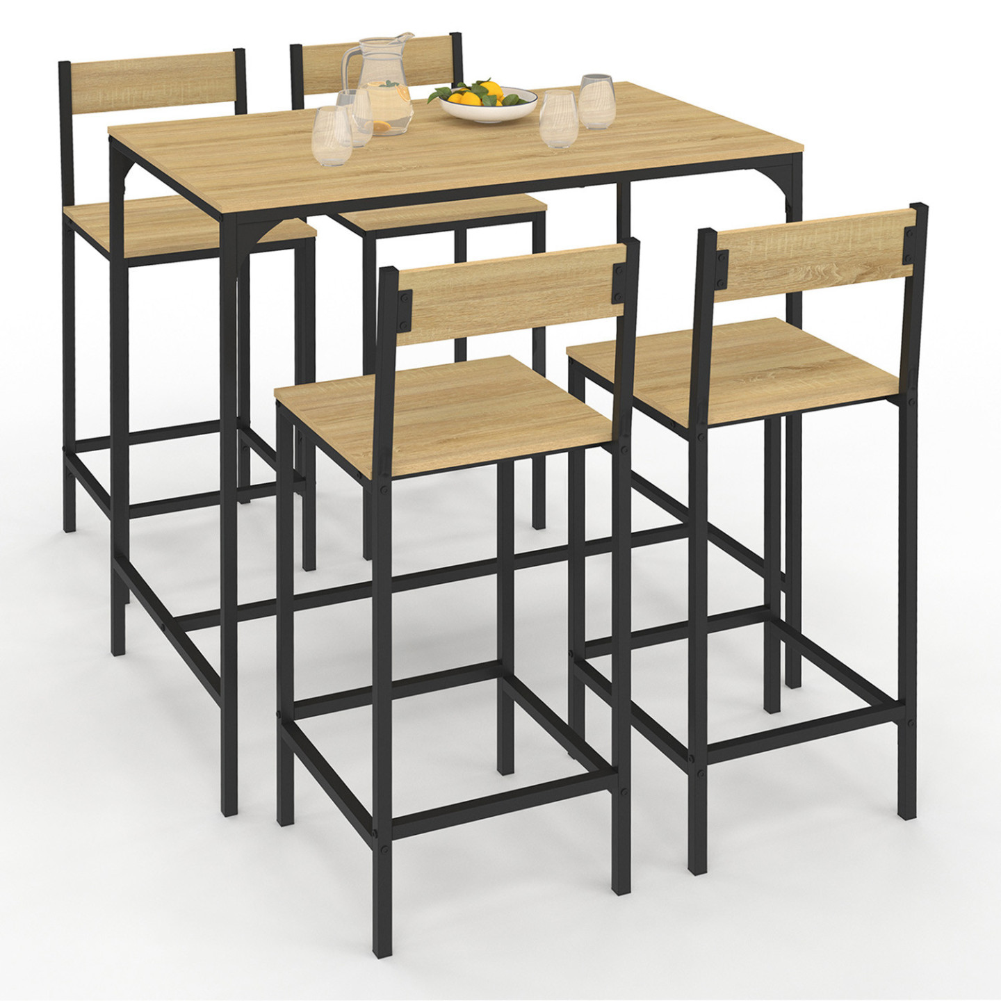 Ensemble table bar 4 tabourets pas cher style industriel - DETROIT | ID ...