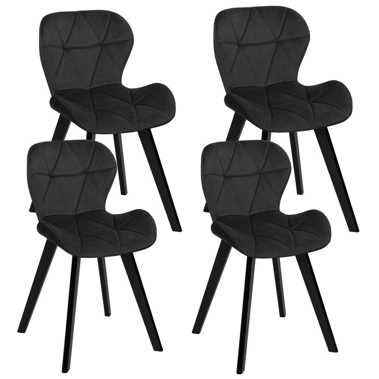 Set van 4 zwart fluwelen stoelen met zwarte poten - ROBINE | IdMakret