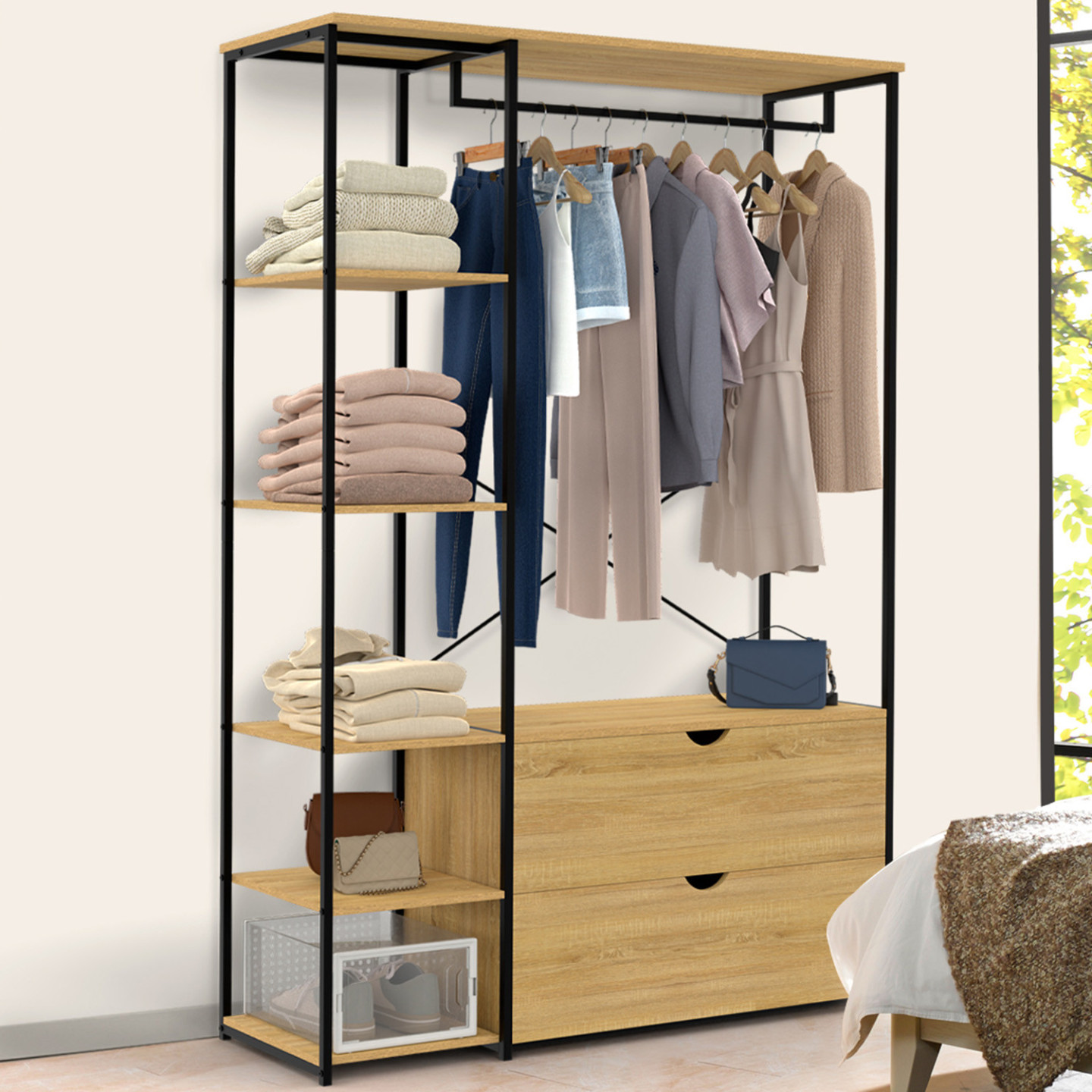 Dressing ouvert double penderie pas cher style industriel 167 cm ...