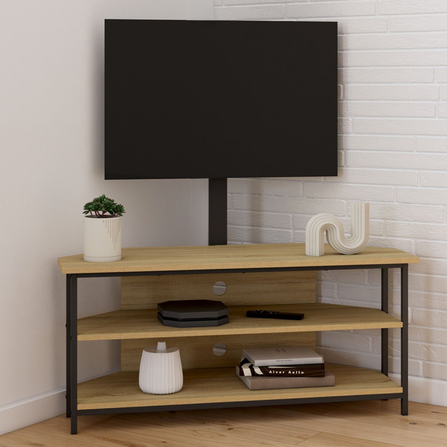Hoek-TV-meubel van 100 cm met planken en verstelbare TV-steun van 32 ...