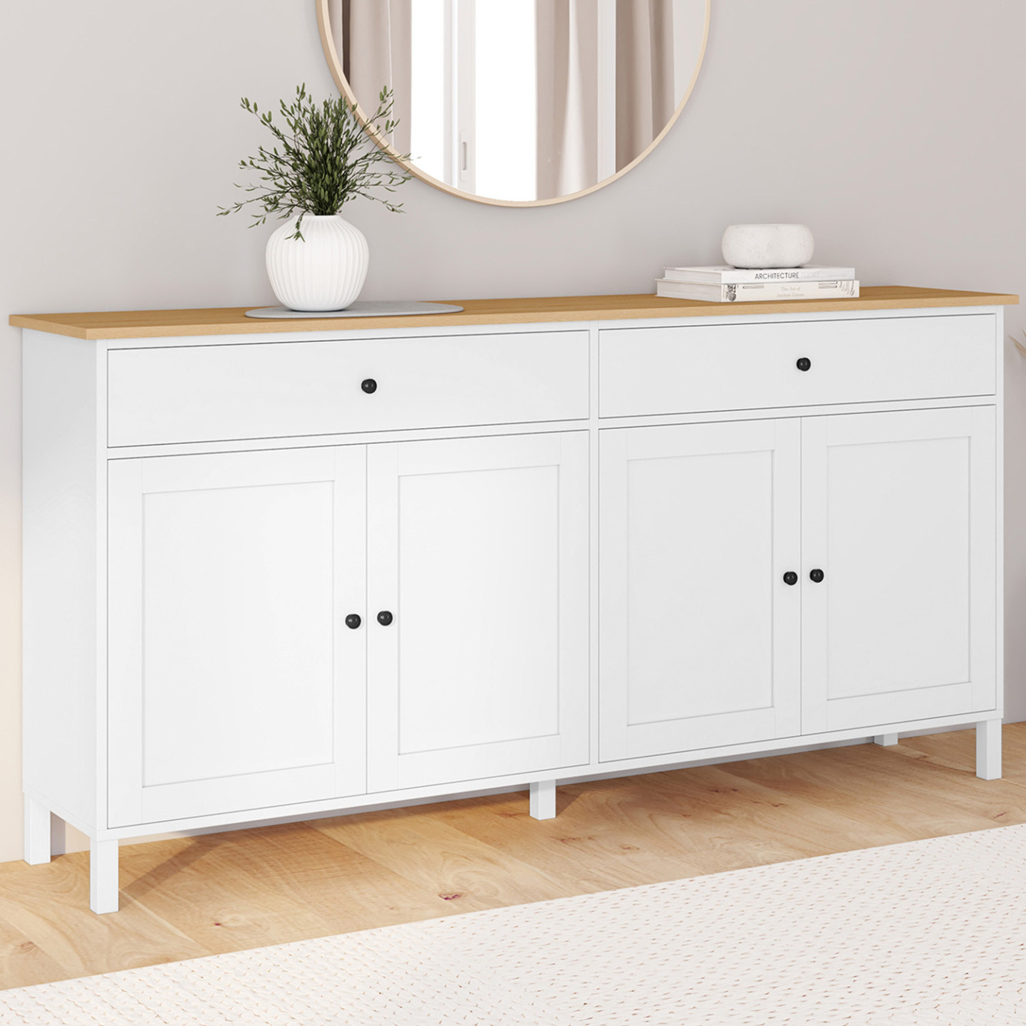 Buffet bas bois et cannage 3 portes - ELIN | ID Market