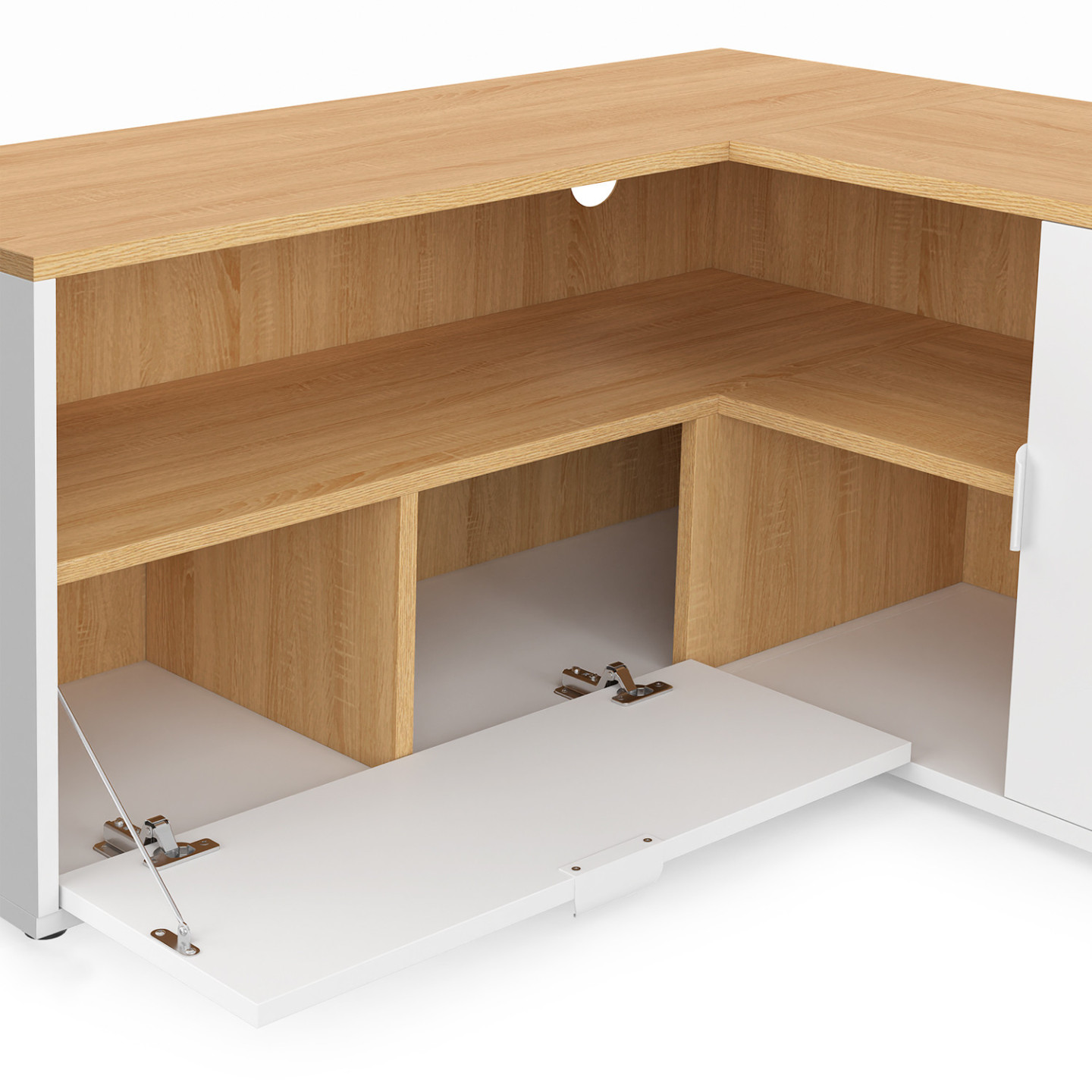 Meuble TV 90 x 90 cm d'angle façon hêtre et blanc - BALTAZAR | IdMarket