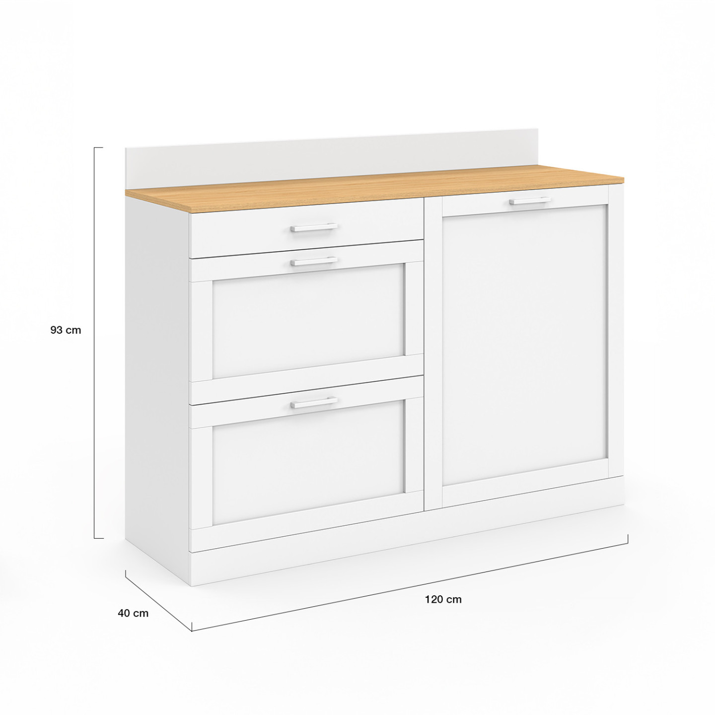 Buffet bas de cuisine 120 cm casserolier plan de travail H.83 cm 1 ...