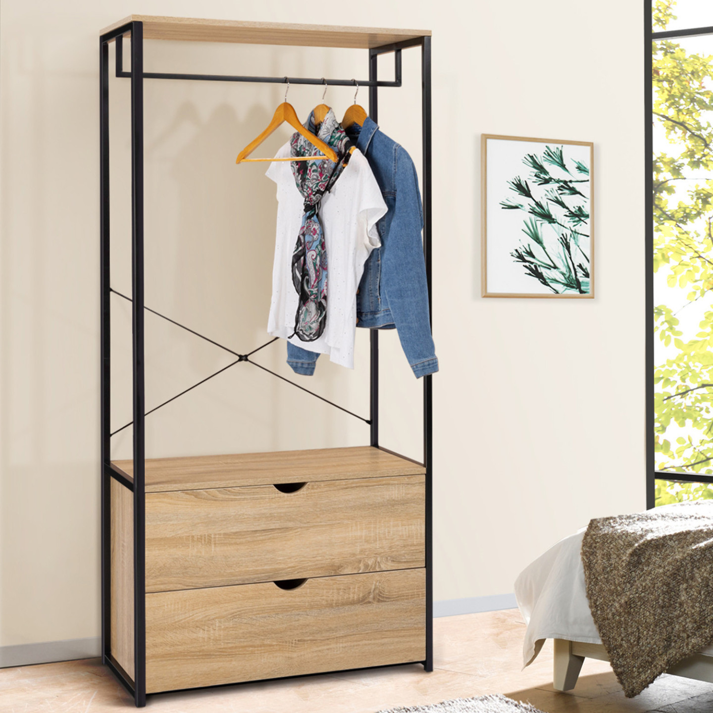 Goedkope industriële open kleerkast 80 cm met 2 lades | ID Market