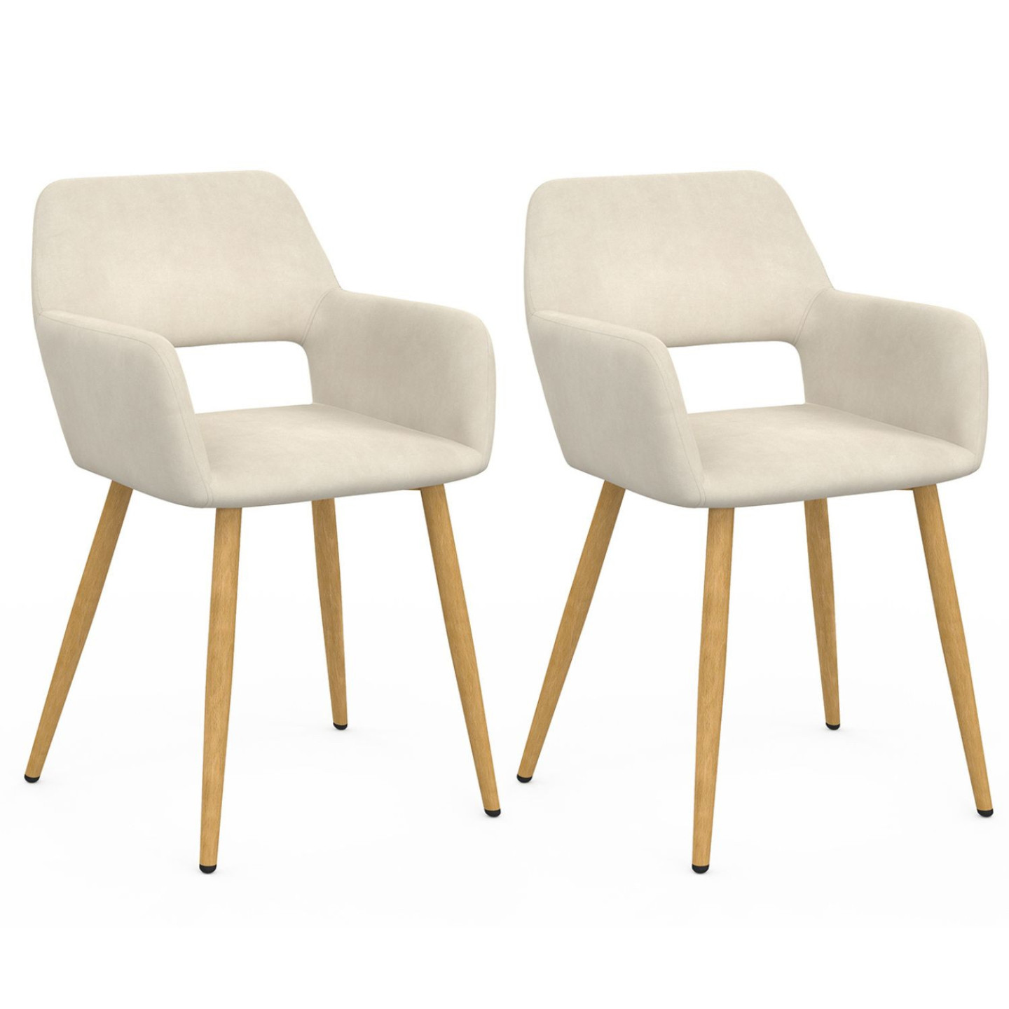 Lot de 2 chaises de salle à manger, fauteuils de table en velours beige ...
