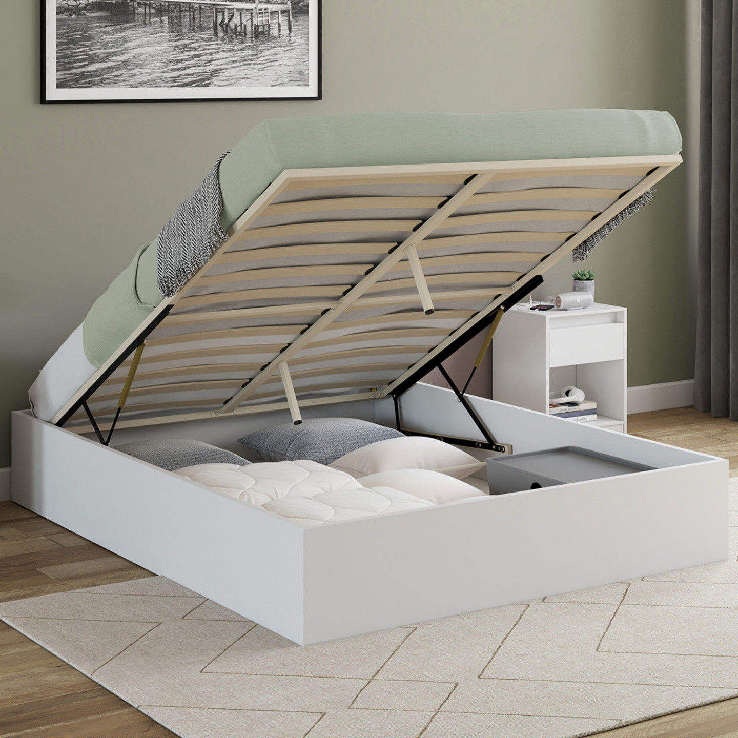Lit coffre double avec sommier 160 x 200 cm blanc - SANDSIDE | IdMarket