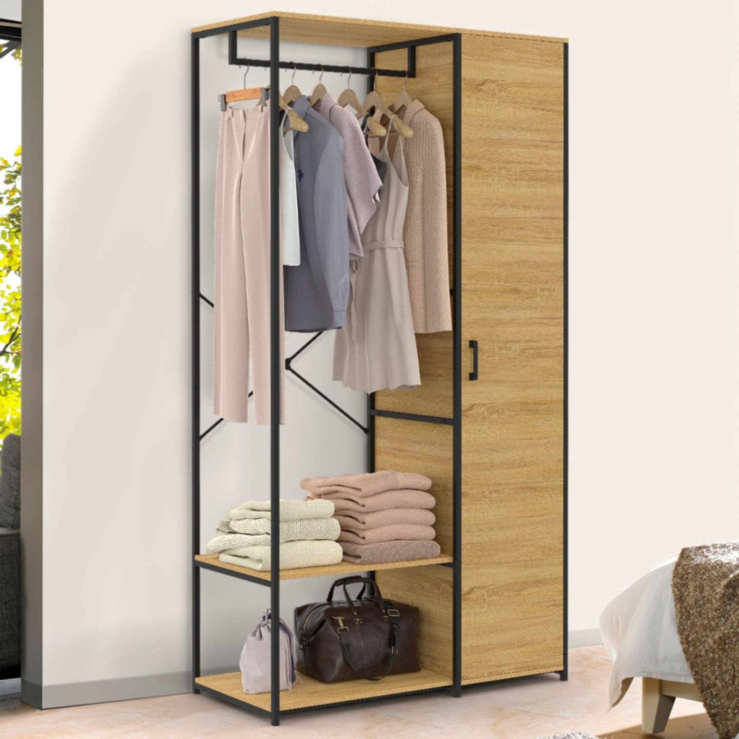 Dressing penderie étagères avec porte L. 90 cm design industriel ...
