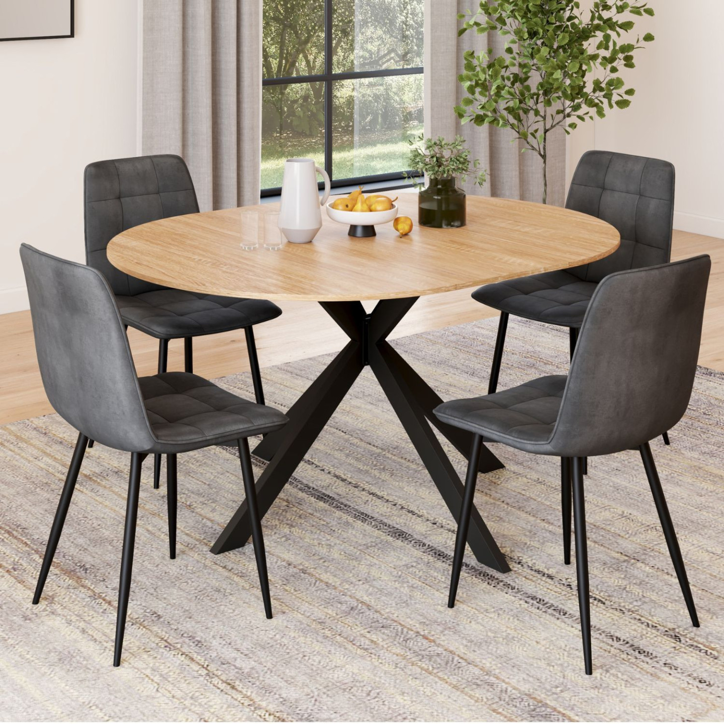 Ensemble table à manger ronde extensible 110 - 150 cm et 4 chaises en ...