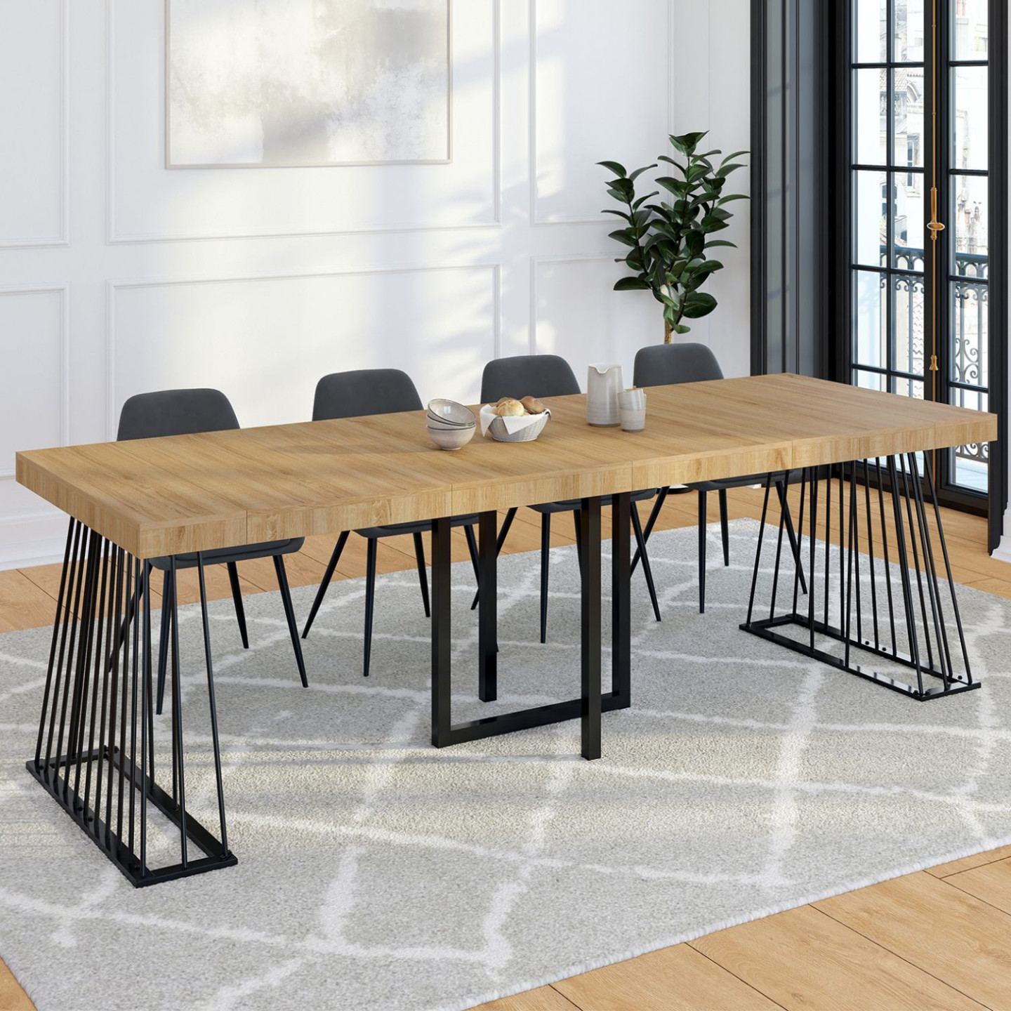 Table console extensible 10 personnes 235 cm plateau bois et pied ...
