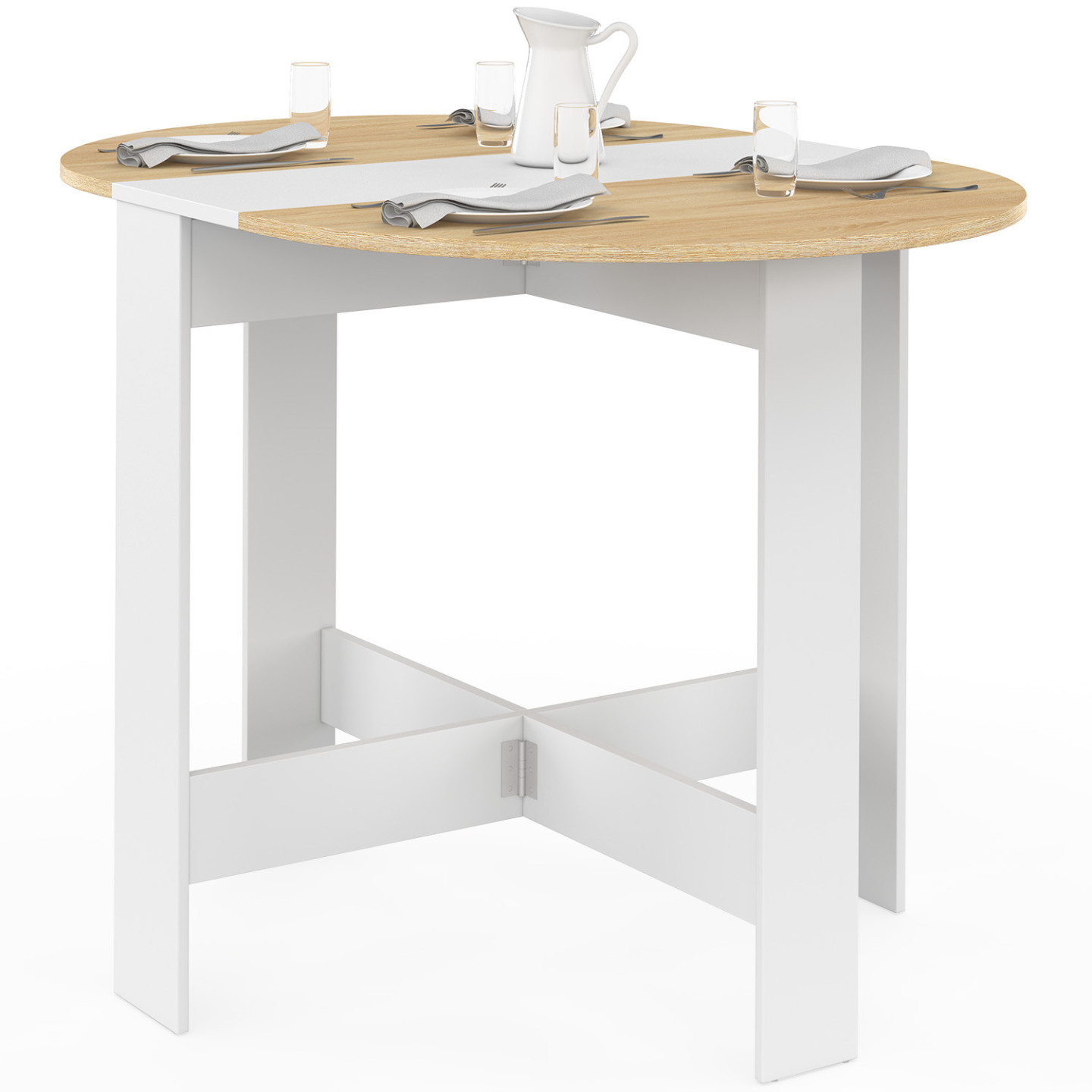 Table console pliable ronde 2-4 personnes bois blanc plateau façon ...
