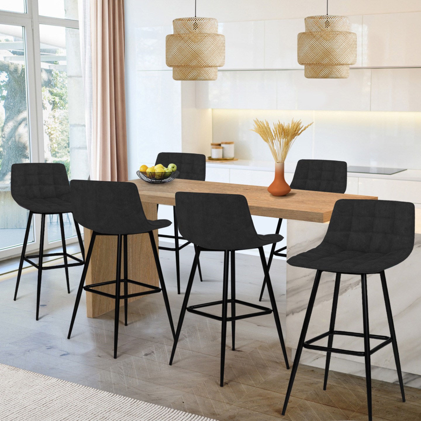 Set aus 6 Barhockern aus schwarzem Samt - MADY | IdMarket