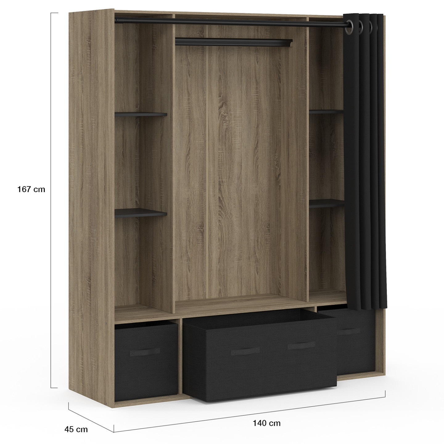 Dressing penderie de 140 x 45 x 167 cm avec rangements - DIANE | IdMarket