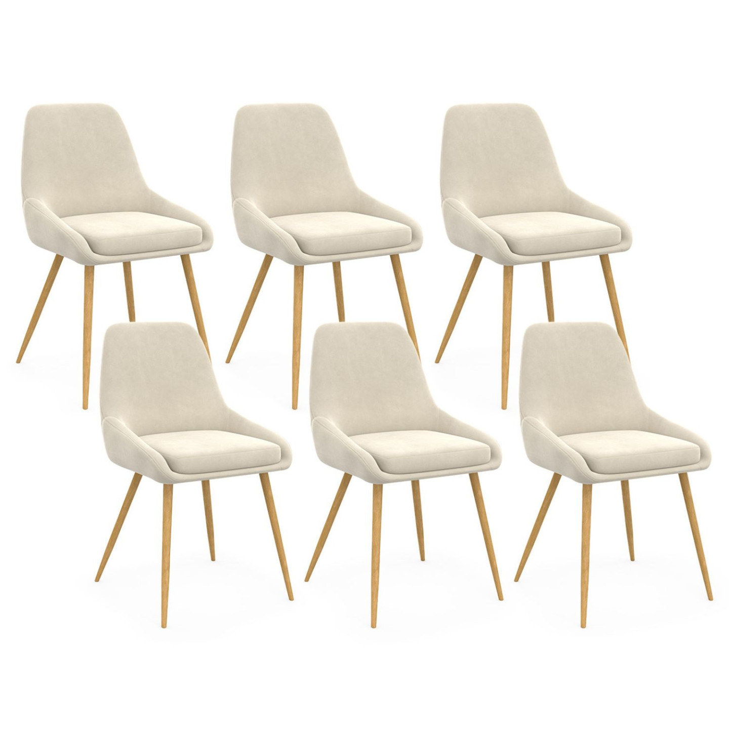 Lot de 6 chaises de salle à manger en velours beige et pieds effet bois ...