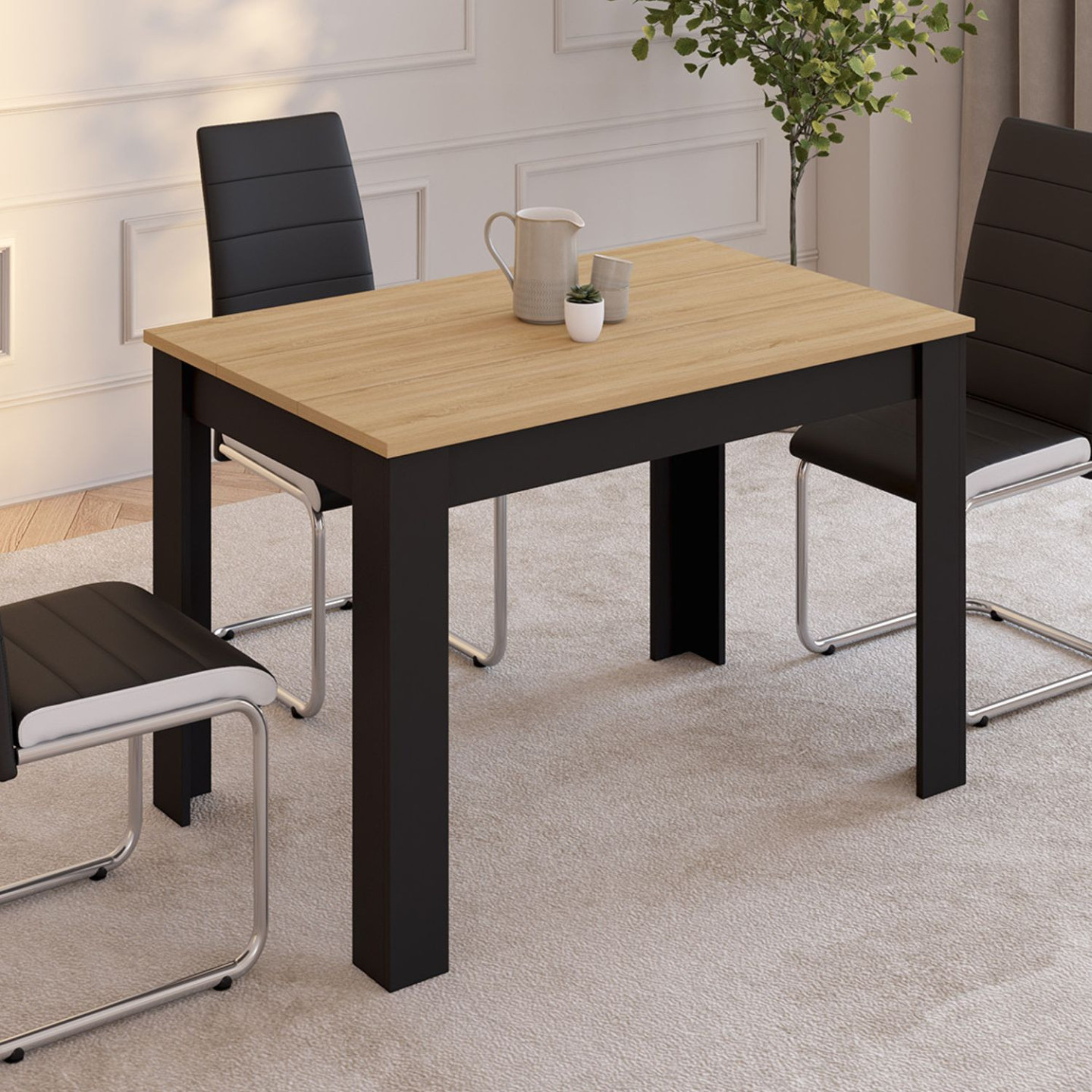 Eettafel voor 4 personen, zwart en hout, 110 cm - ROZY | ID Market