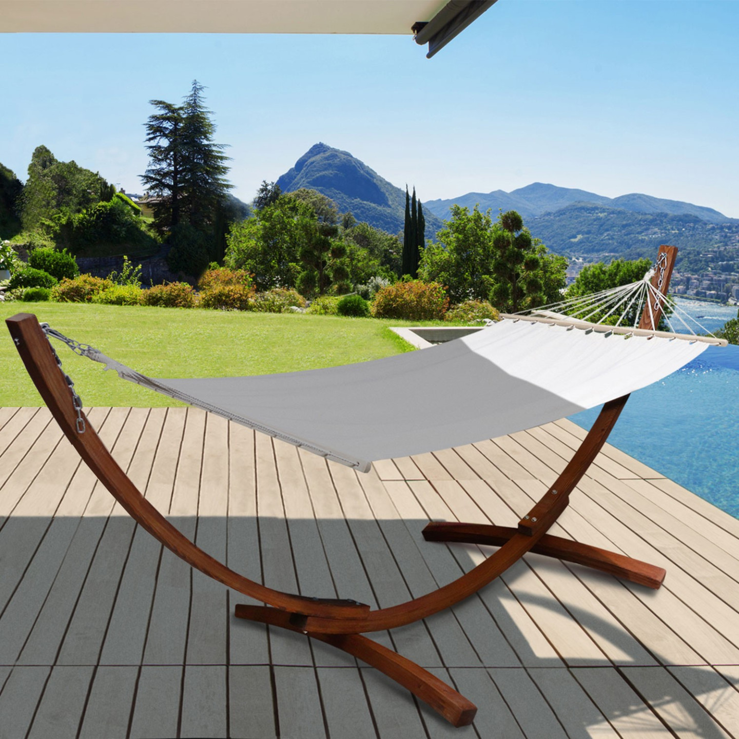 Hamac sur pied en bois pas cher et toile écrue | ID Market