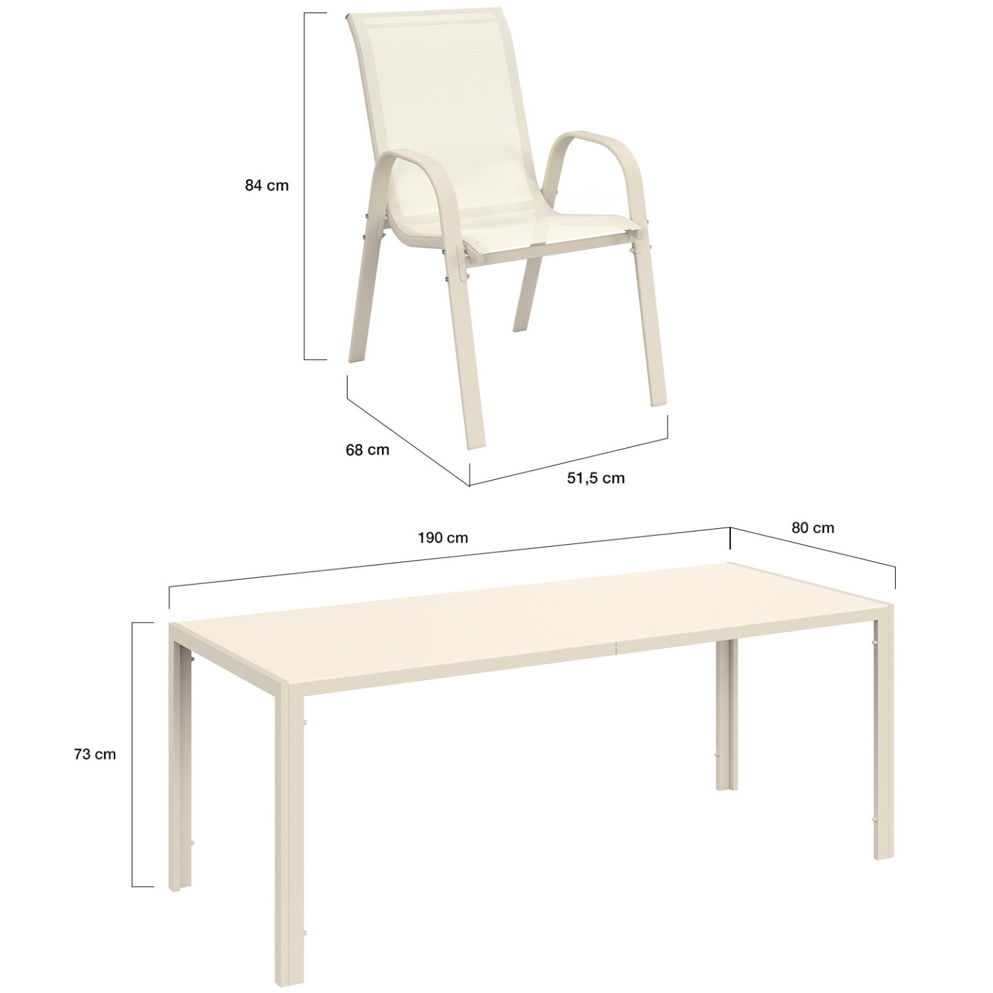 Salon de jardin table 190 CM et 8 chaises empilables beige - MADRID ...