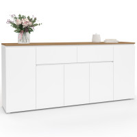 Buffet 180 cm TOBY 5 portes et 2 tiroirs blanc et plateau bois