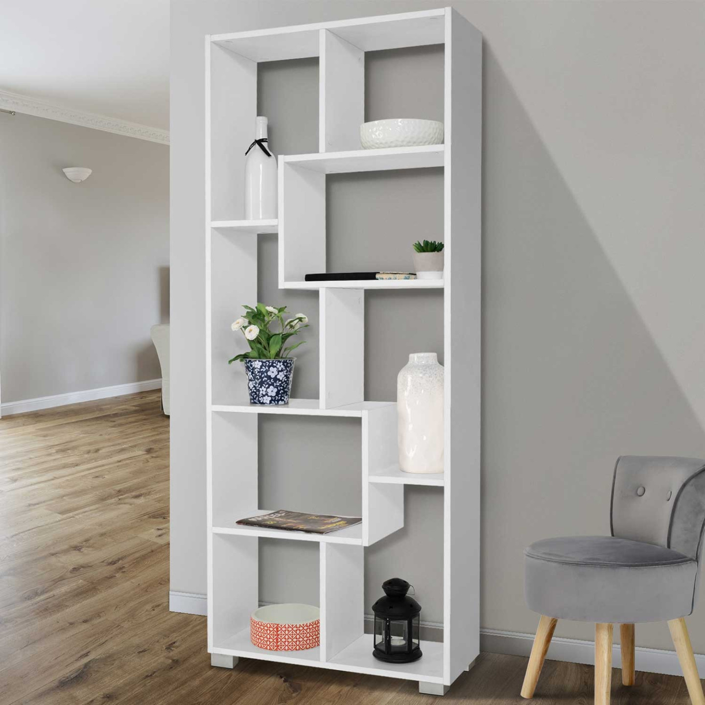 Étagère design salon double position en bois blanc | ID Market